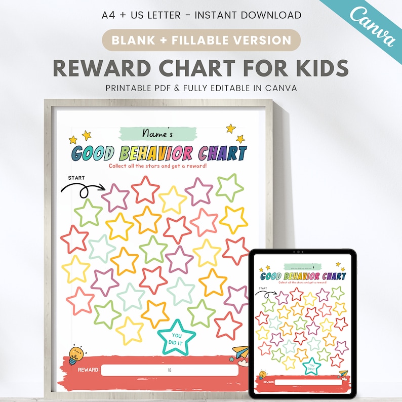 Editable Reward Chart for Kids and Toddlers, Coloring Reward Chart With ...