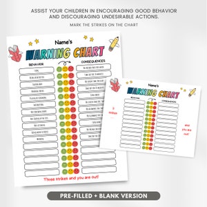 Editable Behavior Chart for Kids, 3 Strikes Warning Chart, Child ...