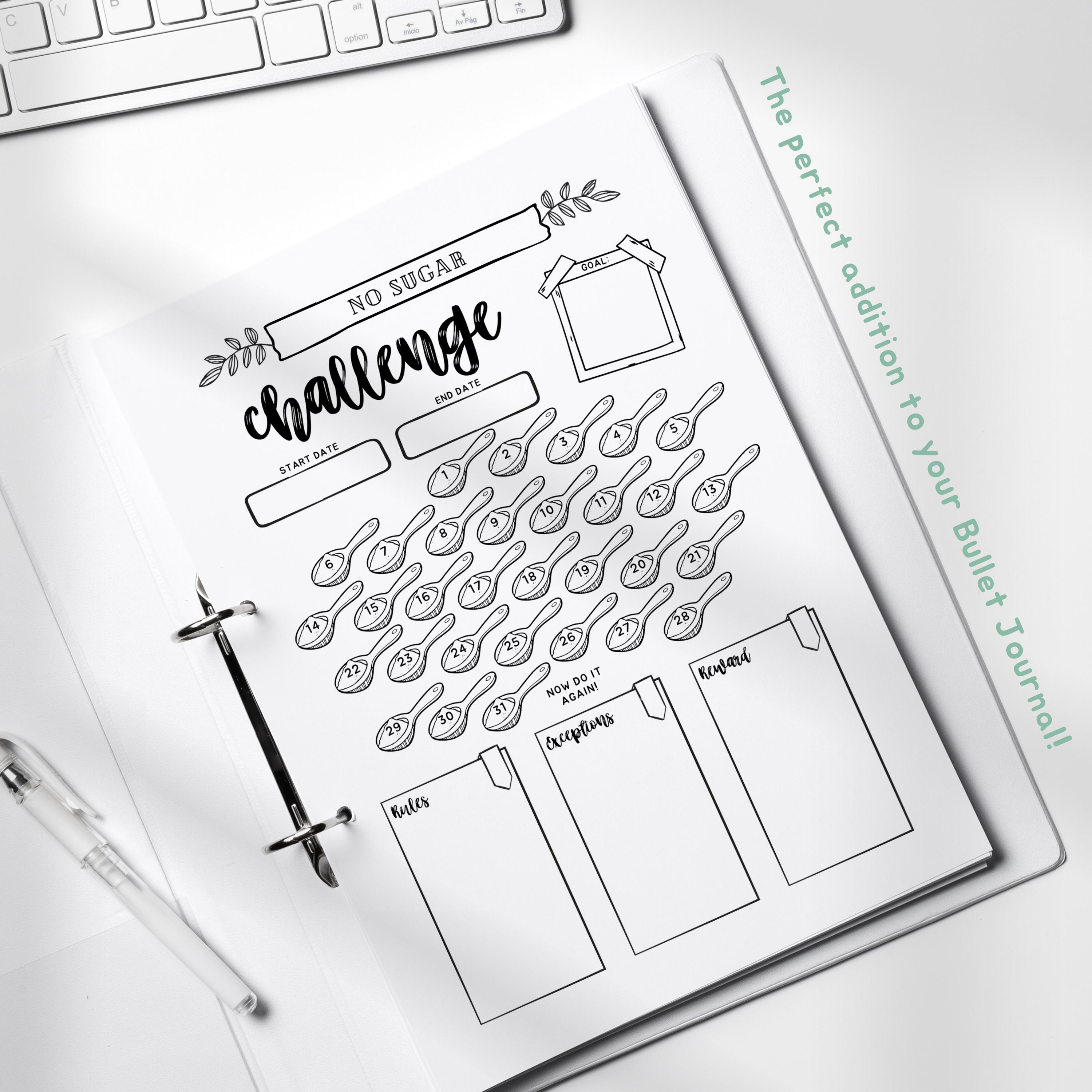 30 Days No Sugar Challenge, Printable Journal Page, Sugar Free, Sugar ...