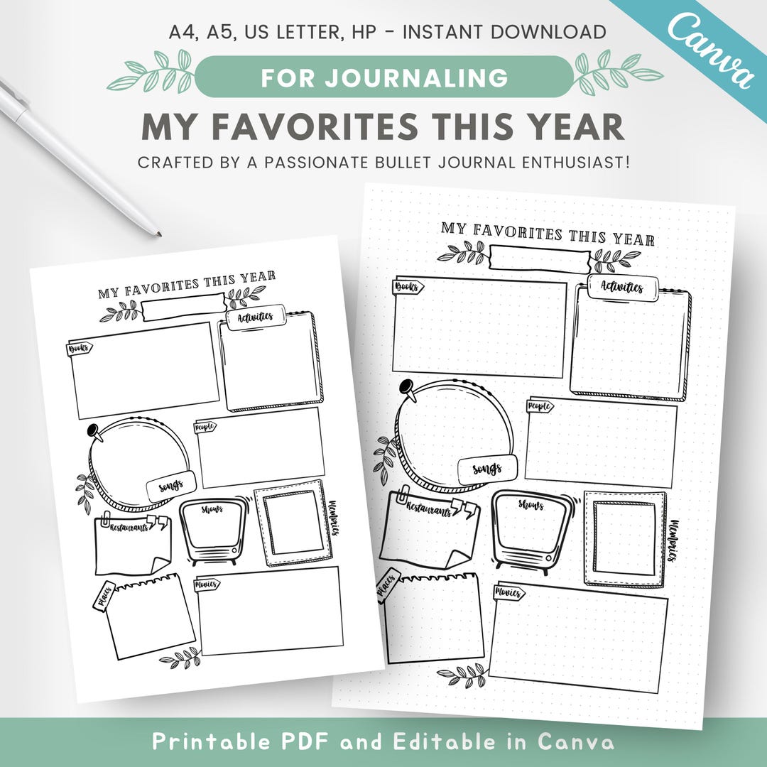 Favorite Things of the Year, Yearly Favourites Journal Page, Things I ...