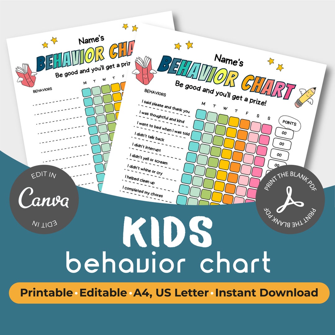 Editable Behavior Chart for Kids Behavior Management Tracker - Etsy