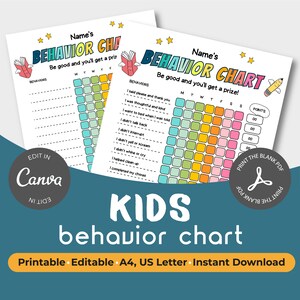 Editable Behavior Chart for Kids Behavior Management Tracker - Etsy