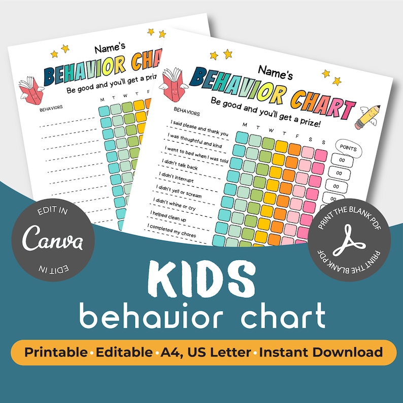 Editable Behavior Chart for Kids Behavior Management Tracker - Etsy