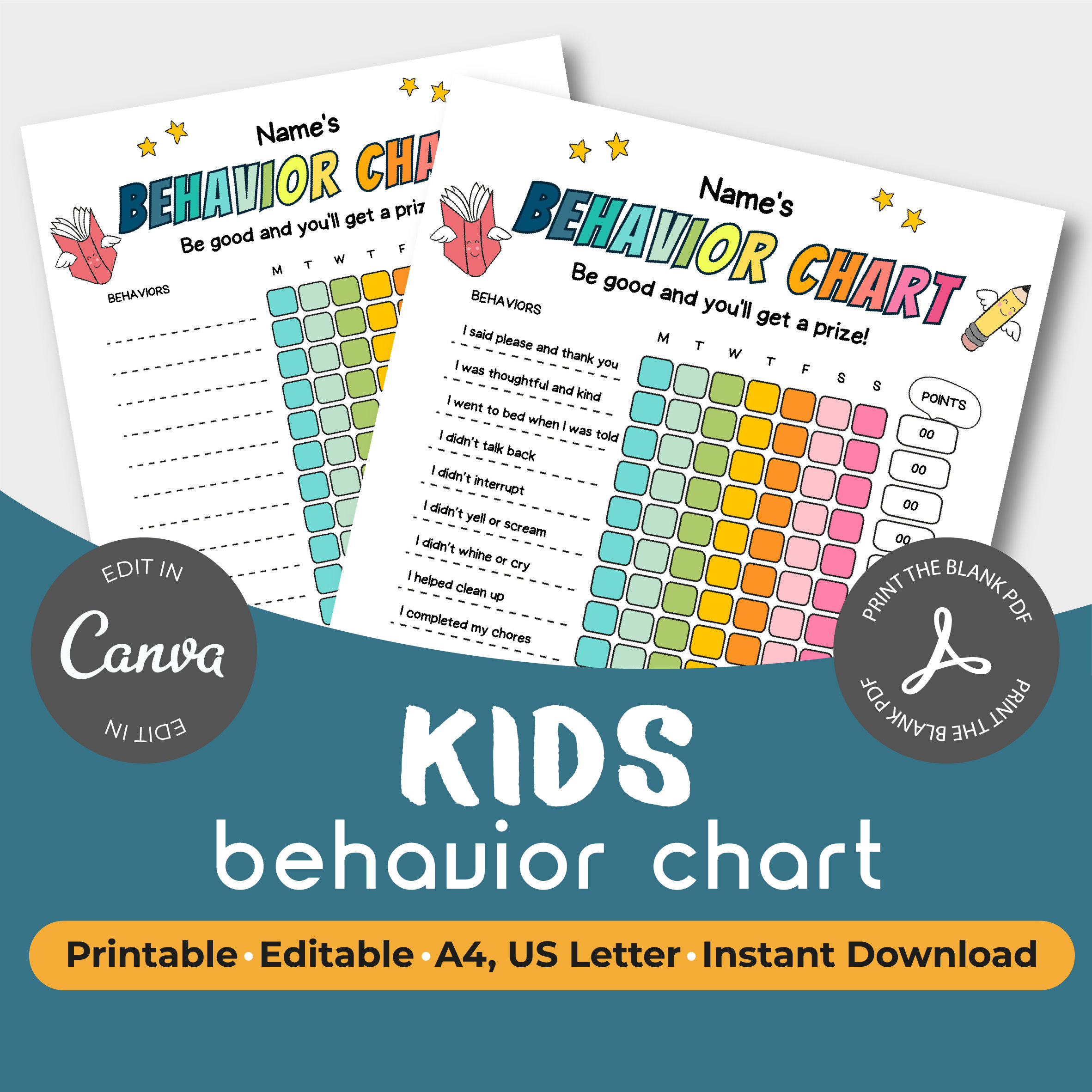 Editable Behavior Chart for Kids Behavior Management Tracker - Etsy