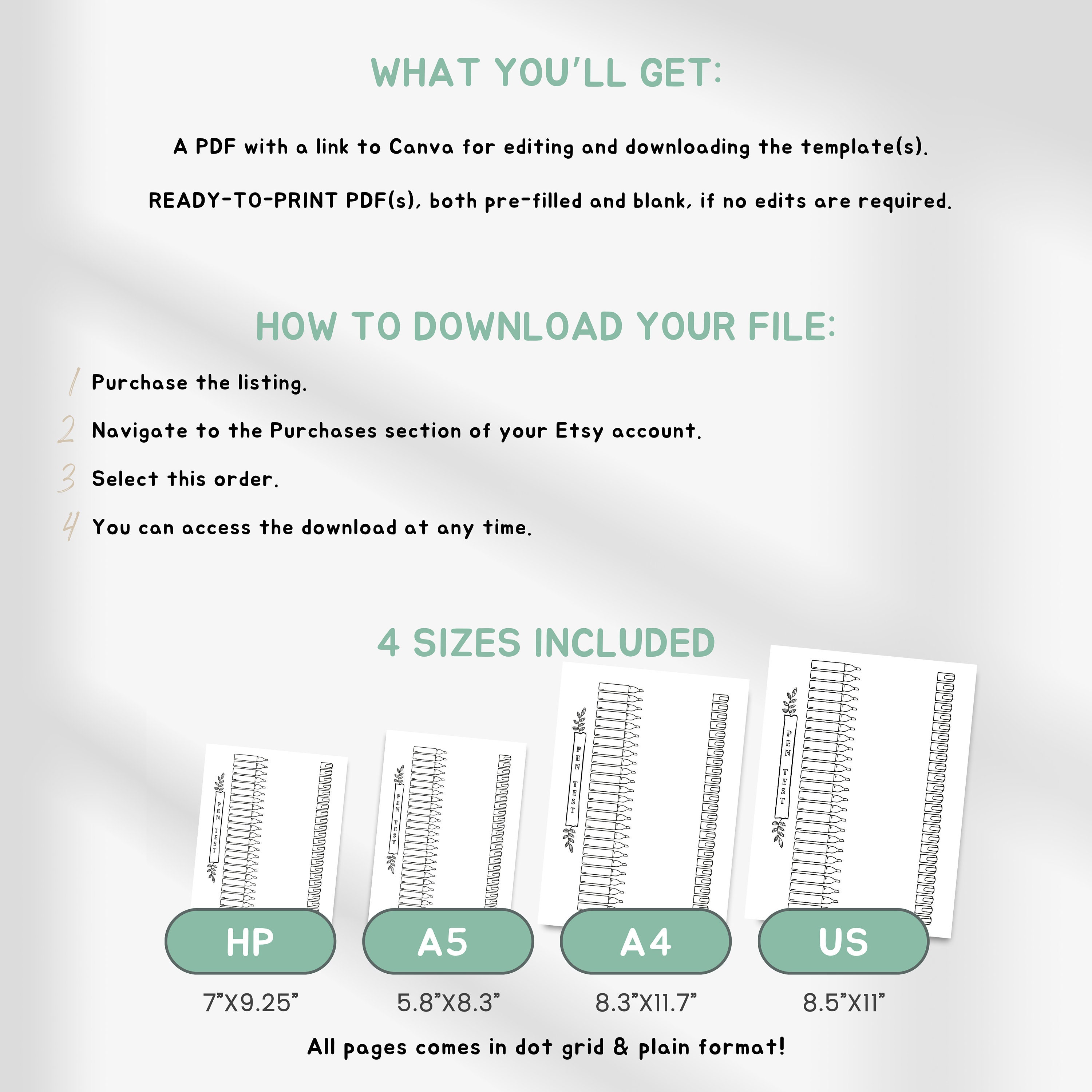 Printable Pen Test Page, Pen Tracker, Premade Bullet Journal Page ...