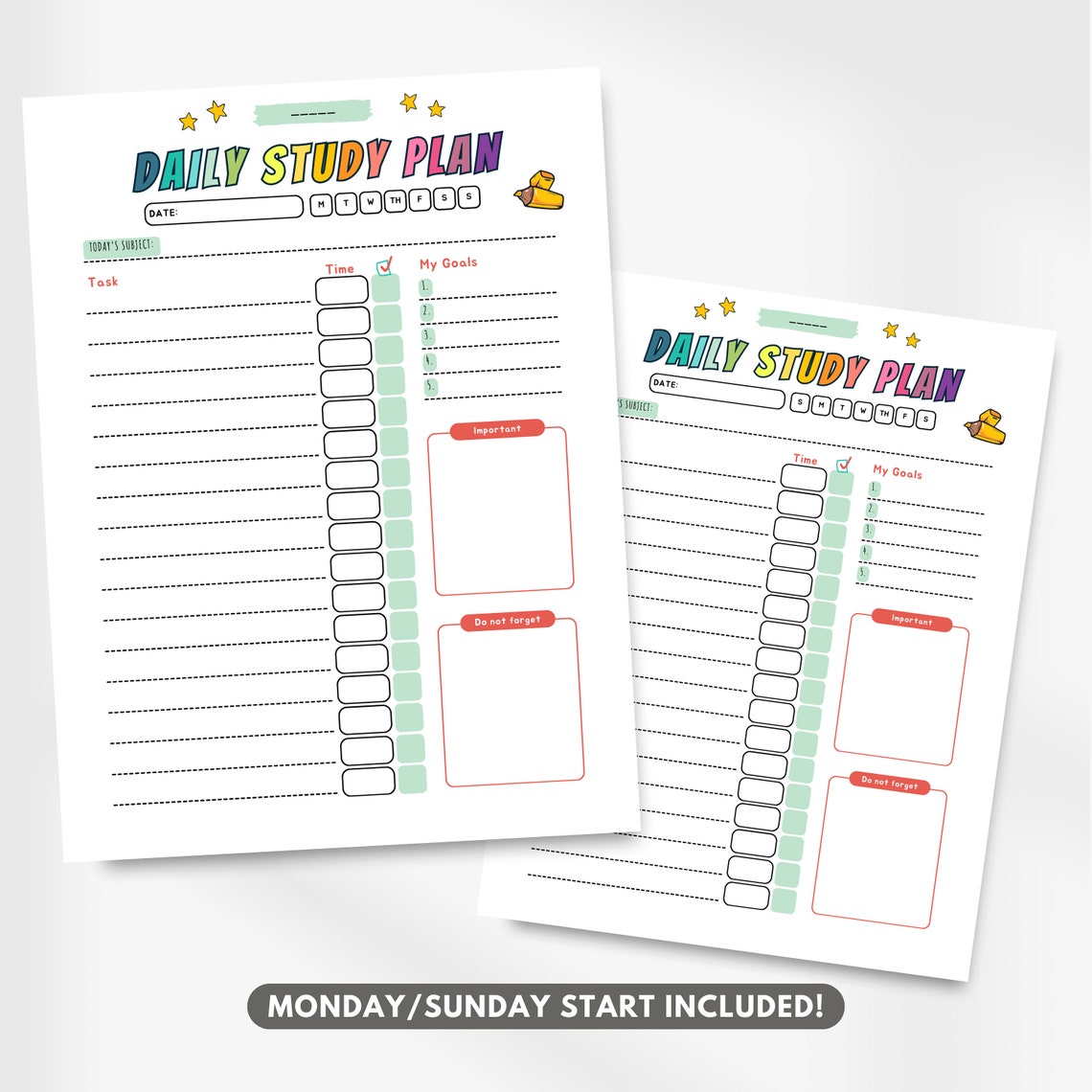 Editable Daily Study Plan for Kids, Daily Homework Planner, Kids Study ...