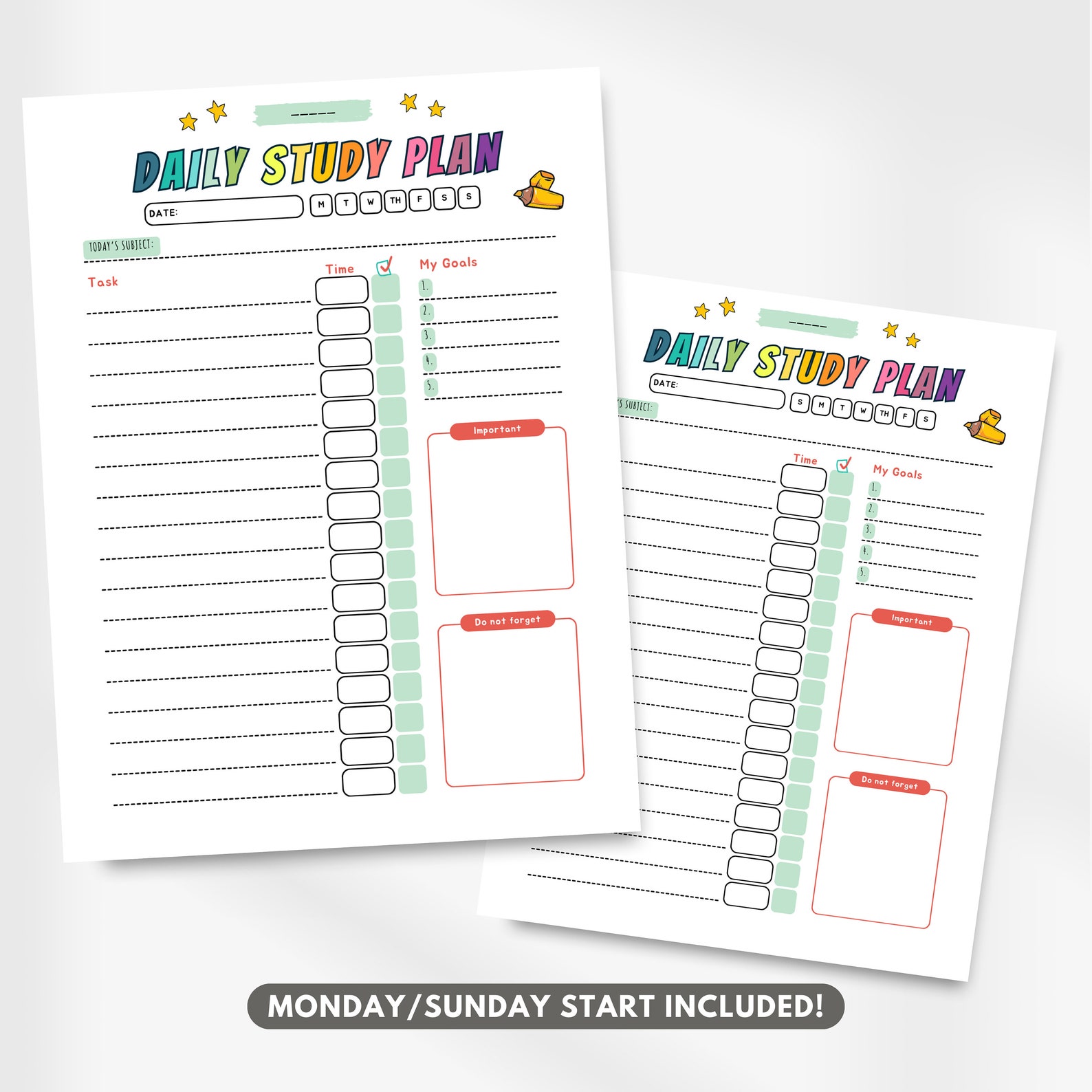 Editable Daily Study Plan for Kids, Daily Homework Planner, Kids Study ...