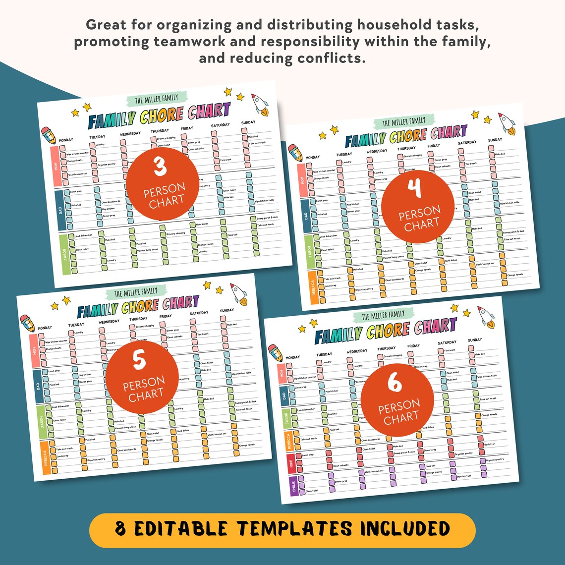 Editable Family Chore Chart Weekly Daily Tasks and Activities - Etsy