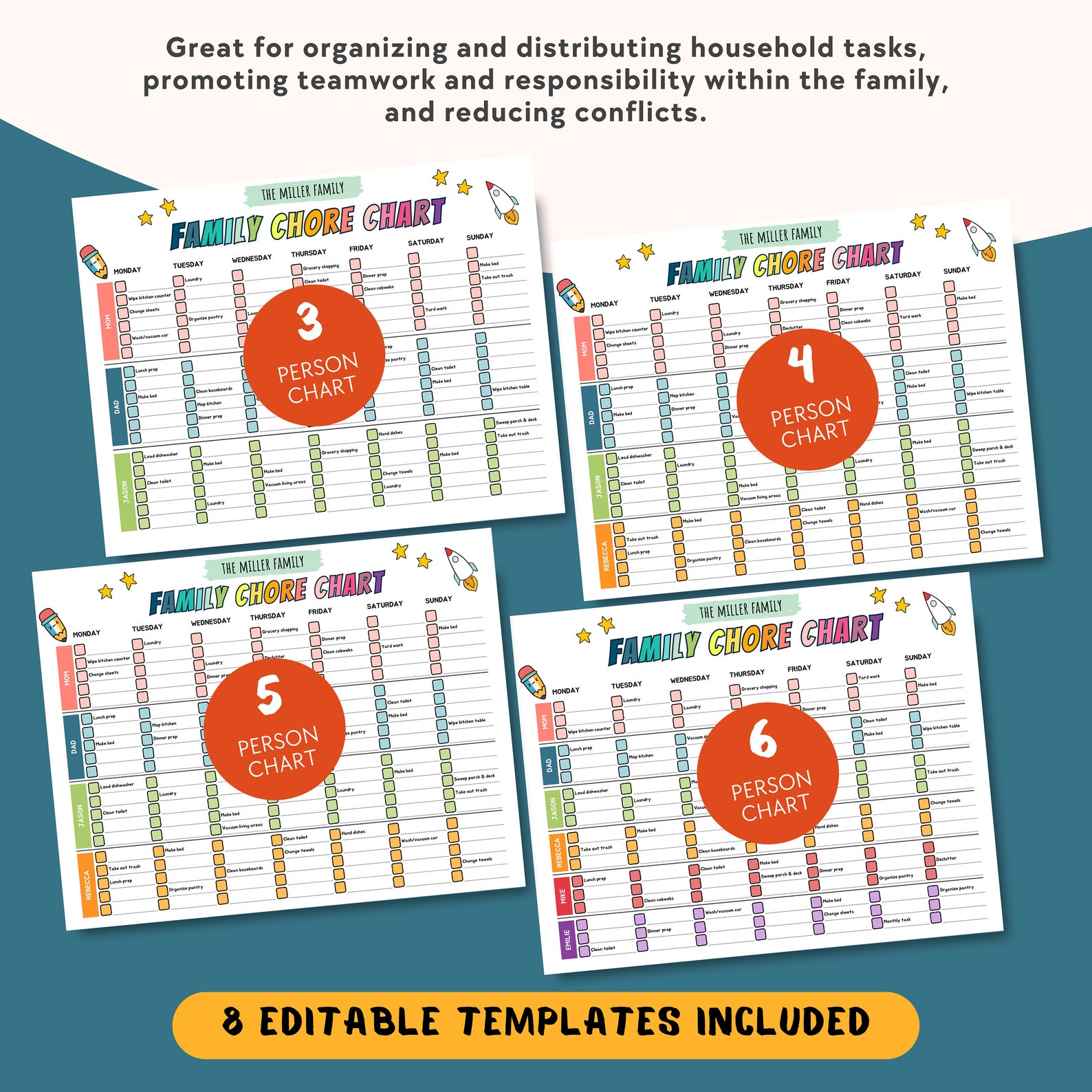 Editable Family Chore Chart Weekly Daily Tasks and Activities - Etsy