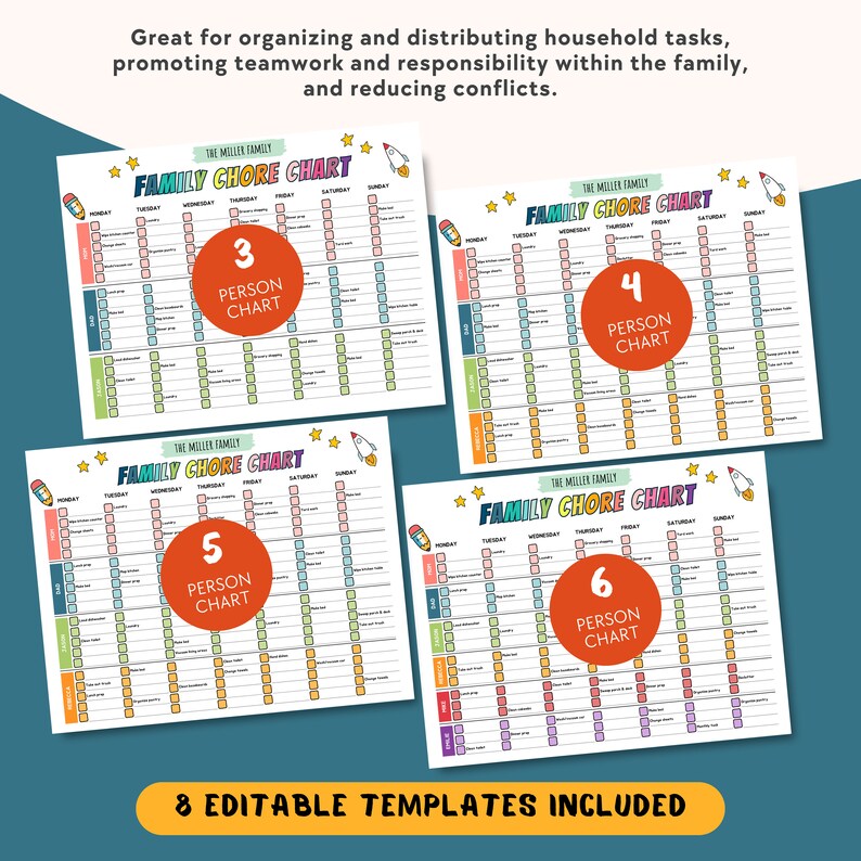 Editable Family Chore Chart Weekly Daily Tasks and Activities - Etsy