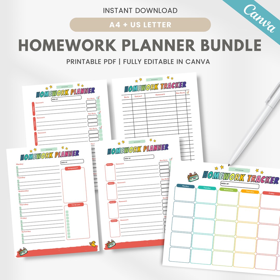 Printable Homework Tracker Bundle, Kids Homework Checklist, Weekly ...