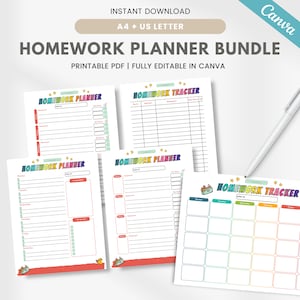 Printable Homework Tracker Bundle, Kids Homework Checklist, Weekly ...