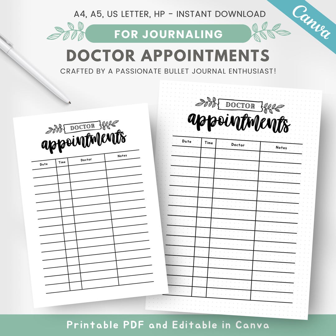 Doctor Visit Tracker, Doctor Appointment Log, Medical Tracker ...