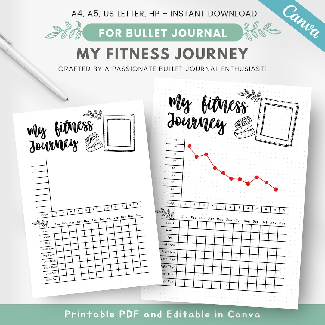 Yearly Weight Tracker Chart, Body Measurement Log, My Fitness Journey ...