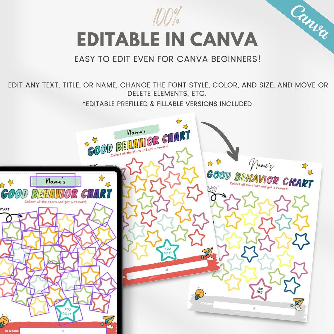 Editable Reward Chart for Kids and Toddlers, Coloring Reward Chart With ...