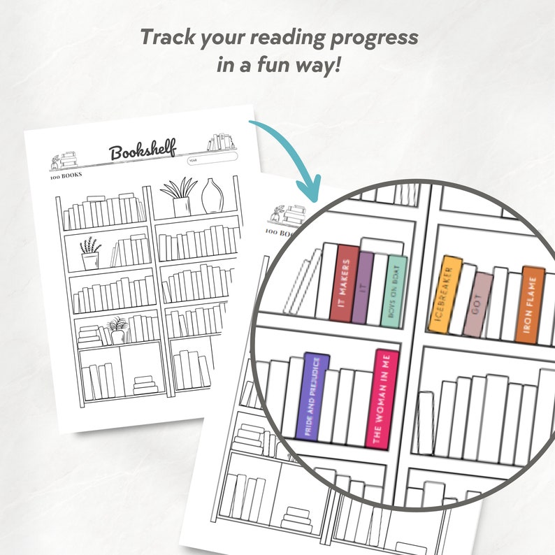 Editable Reading Tracker, Printable Bookshelf Bundle, 50 & 100 Books ...