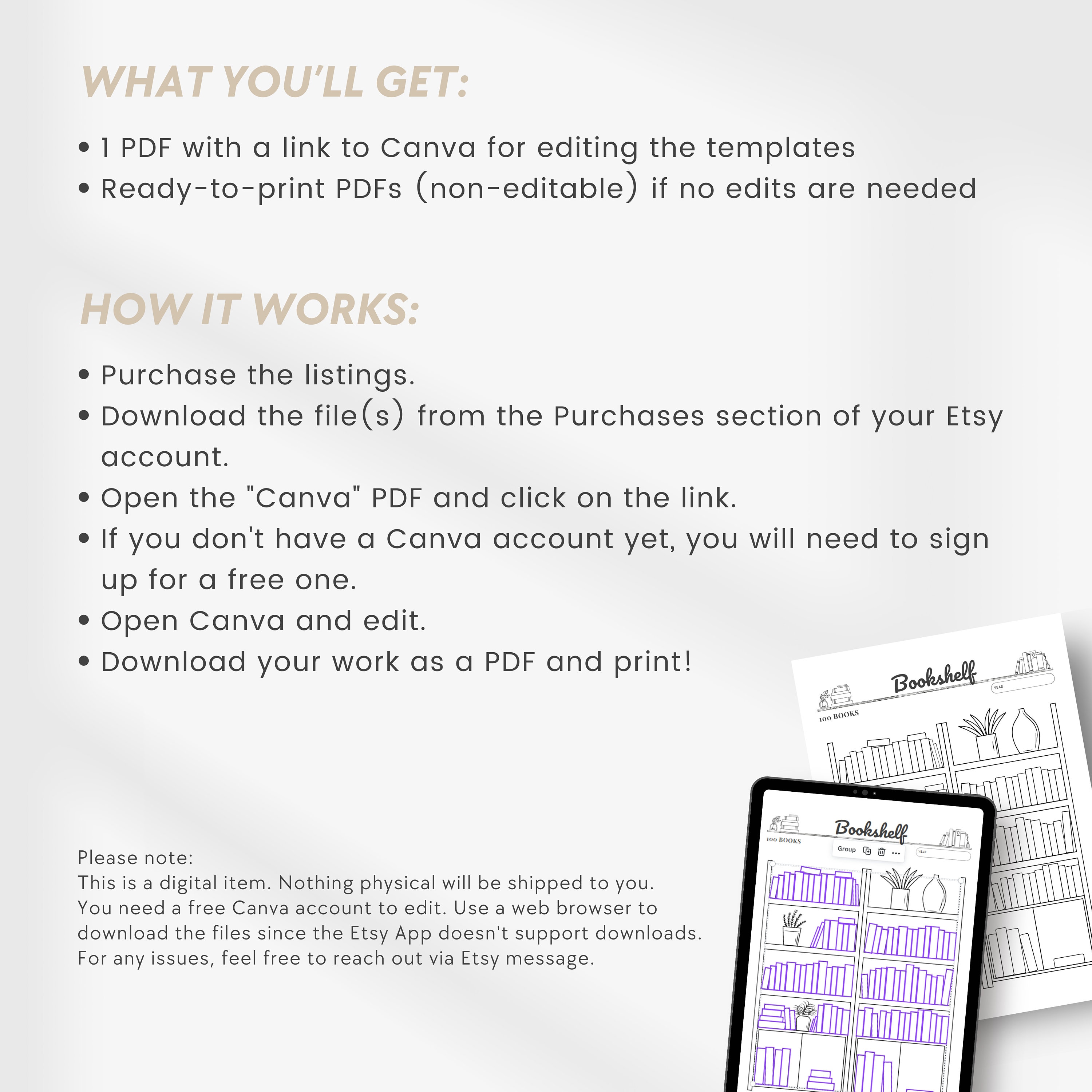 Editable Reading Tracker, Printable Bookshelf Bundle, 50 & 100 Books ...