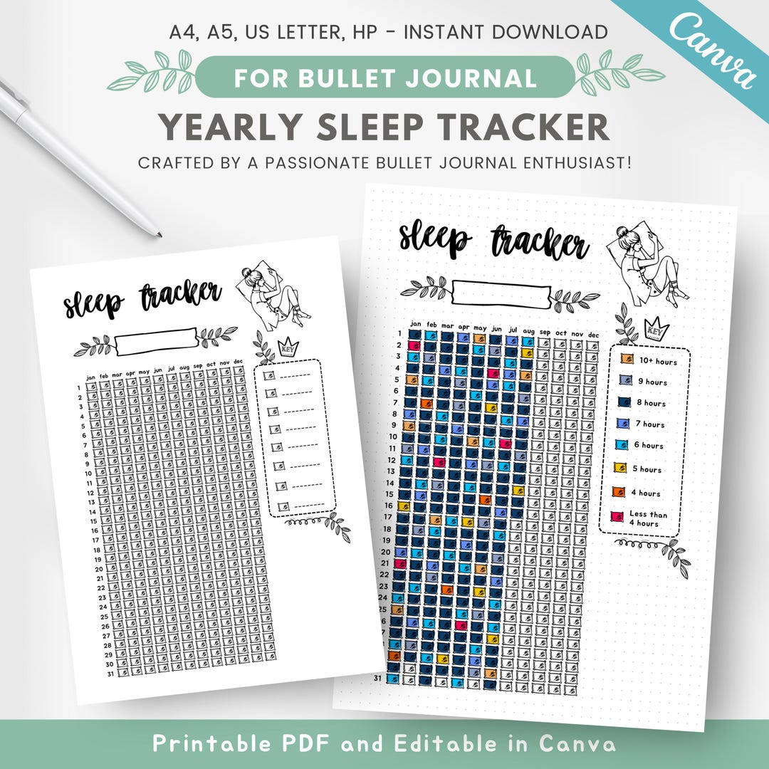 Yearly Sleep Tracker, Printable Sleep Log Journal Page, Monitor Sleep ...