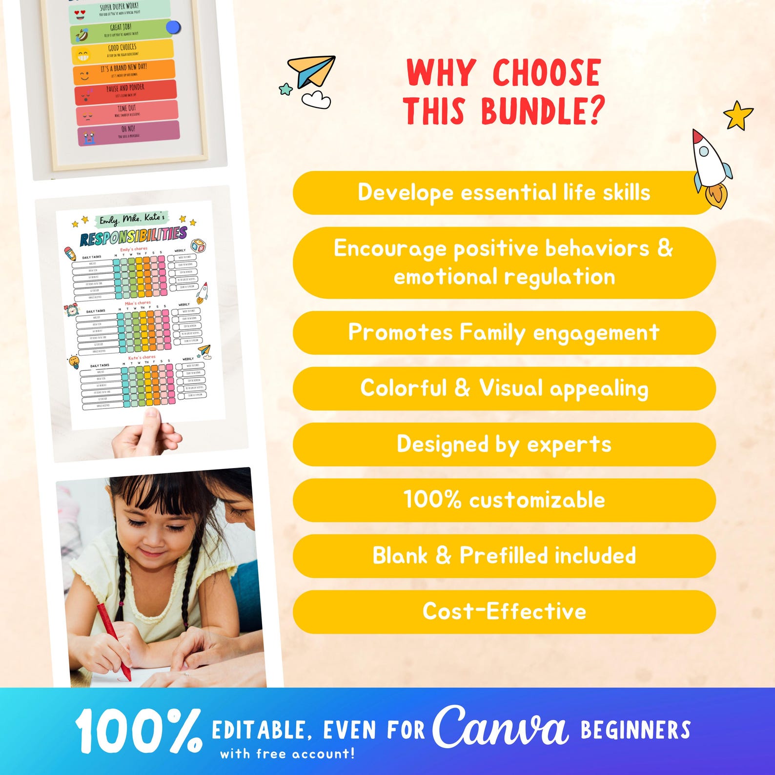 Editable Kids Behavior Chart Bundle, Toddler Behavior Tracker, Visual ...