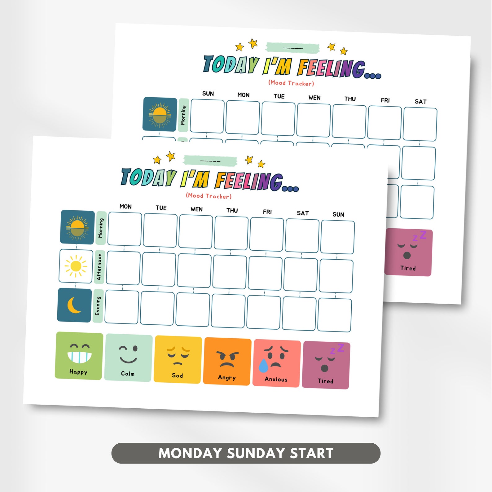 Printable Kids Mood Tracker, Weekly Feelings Chart, Toddler Emotions ...