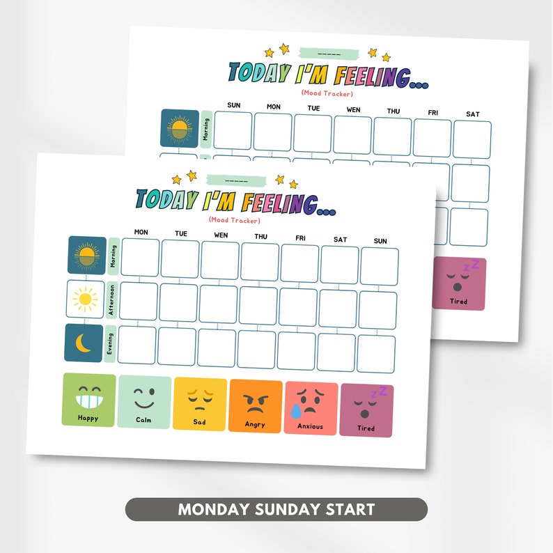 Printable Kids Mood Tracker, Weekly Feelings Chart, Toddler Emotions Chart, Children Mood ...