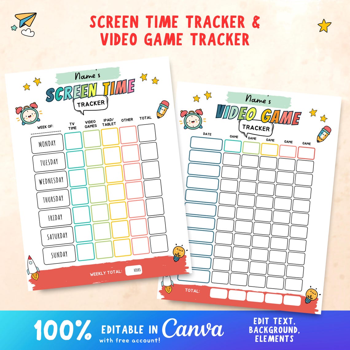 Editable Screen Time Chart With Reward Bucks, Printable Kids Screen ...