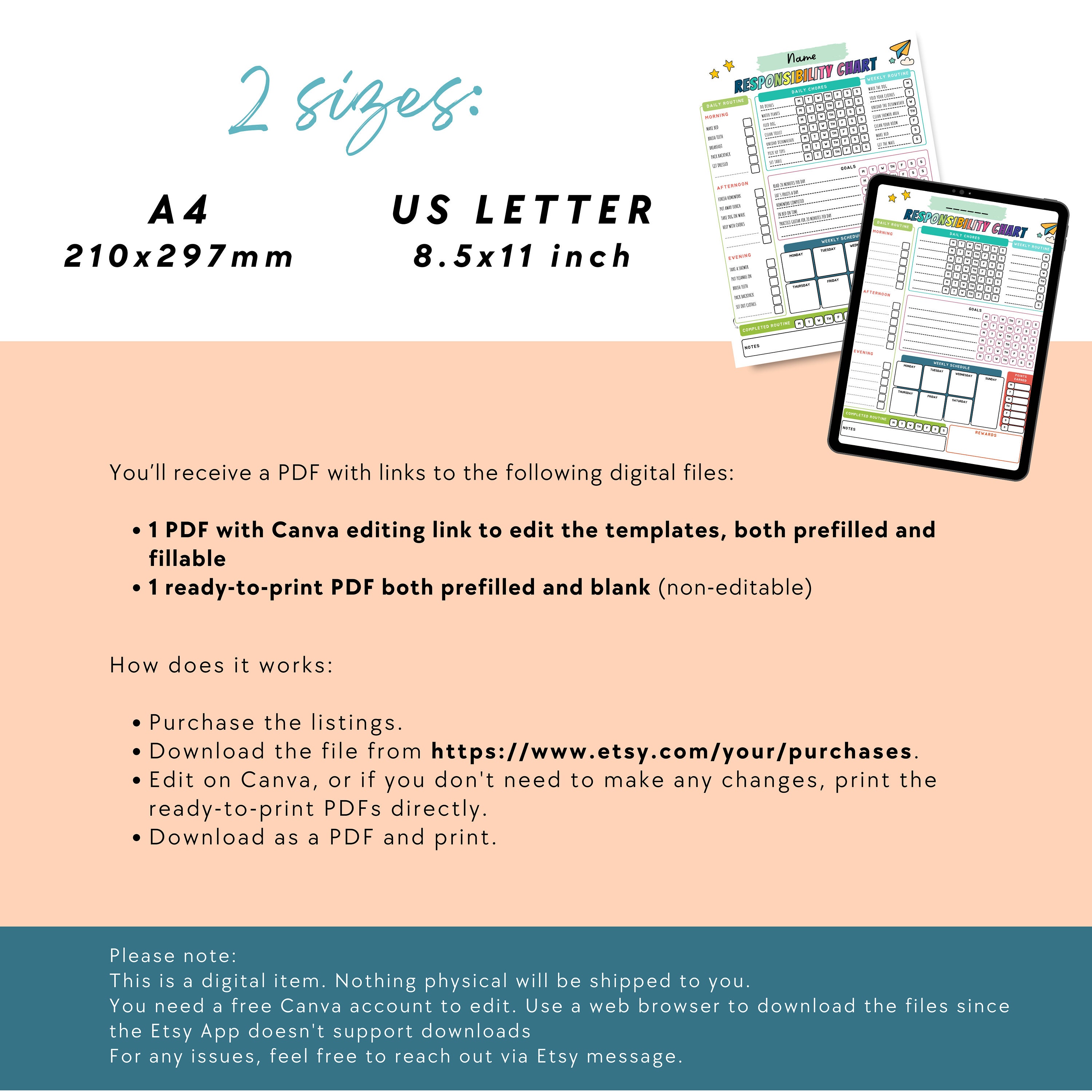 Editable ADHD Chore Chart for Kids Printable Responsibility - Etsy