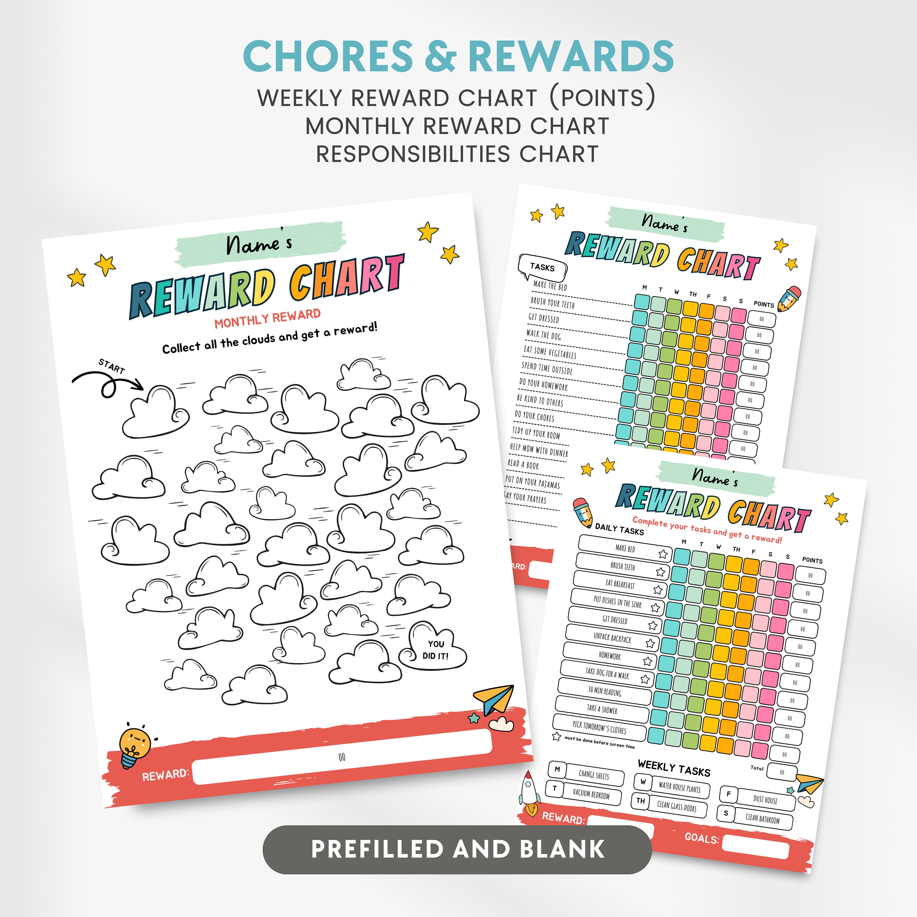Editable Reward Bucks & Reward Chart for Kids, Printable Reward Coupons ...