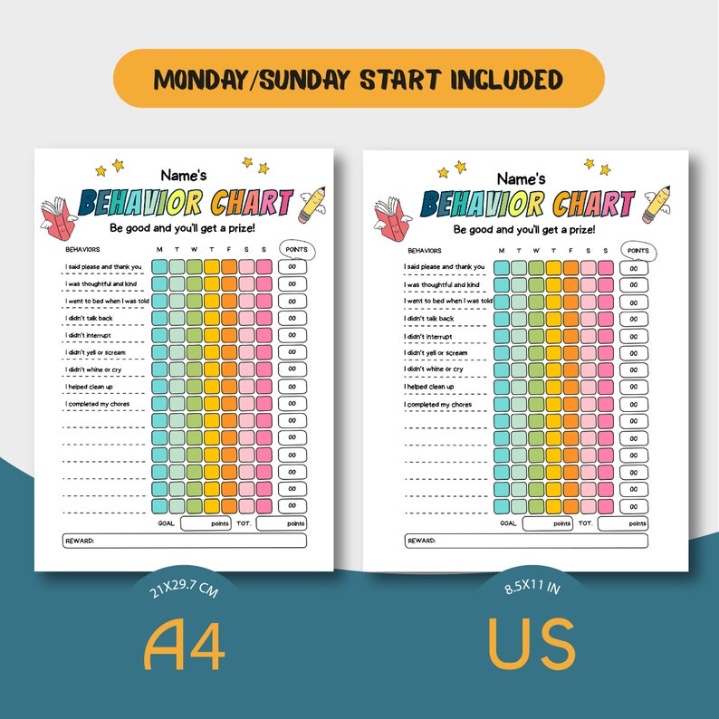 Editable Behavior Chart for Kids Behavior Management Tracker - Etsy