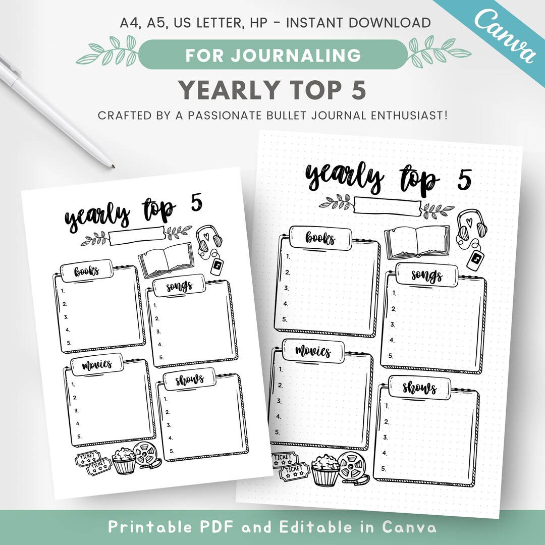 Yearly Top Five, My Favorites This Year, Yearly Favourites, Printable ...