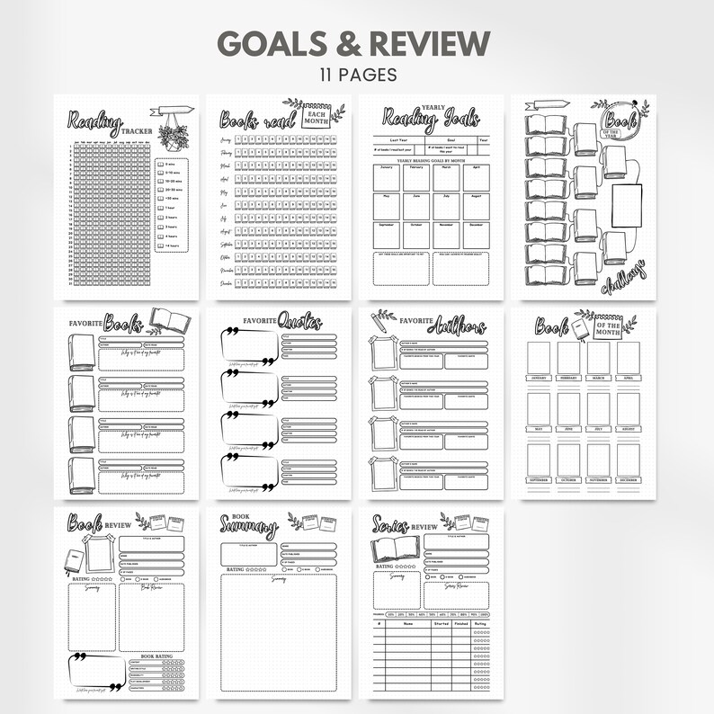 Reading Journal Bundle, Printable Reading Planner Insert, Book Trackers ...