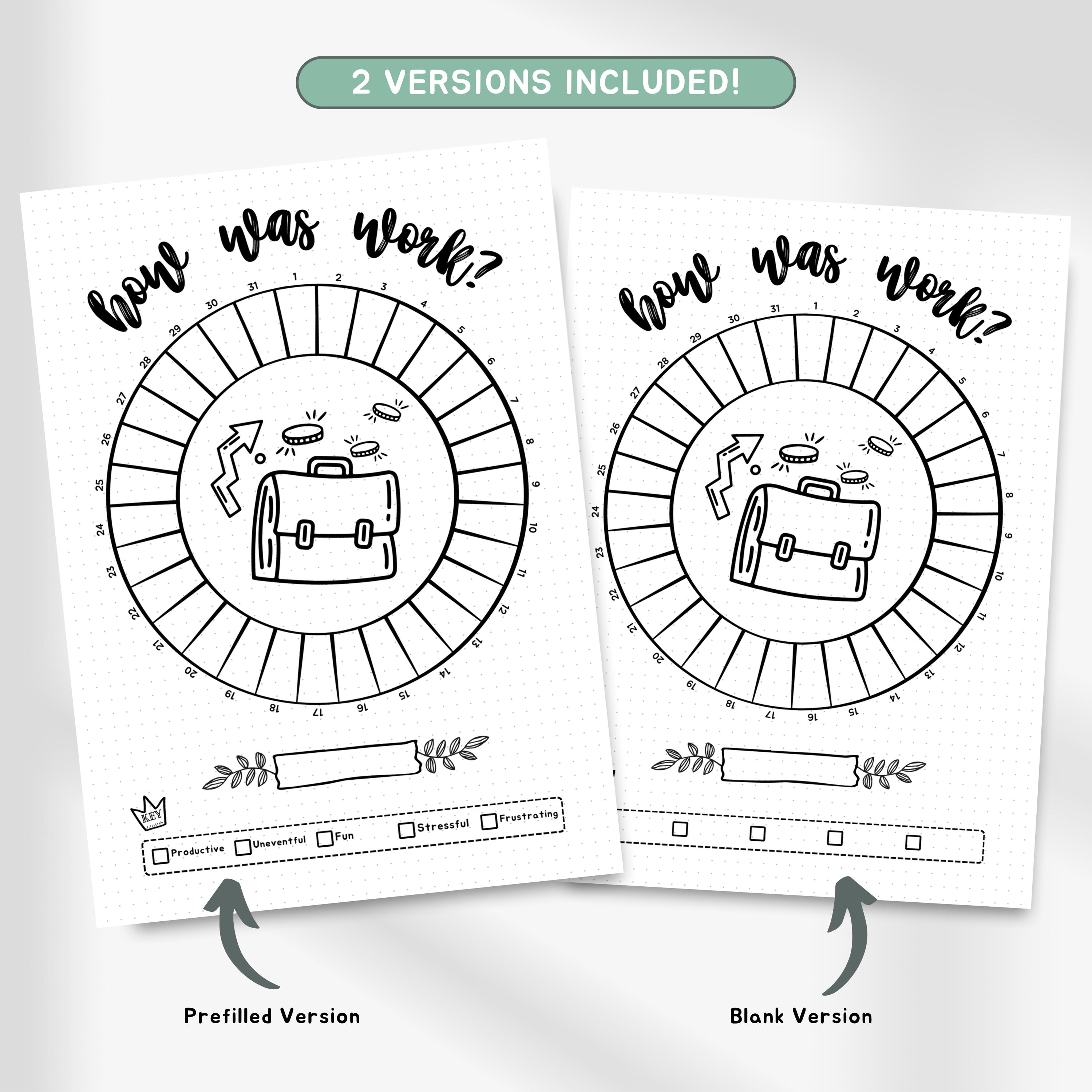 How Was Work Tracker, Work Mood Tracker, Monthly Journal Tracker, Work ...