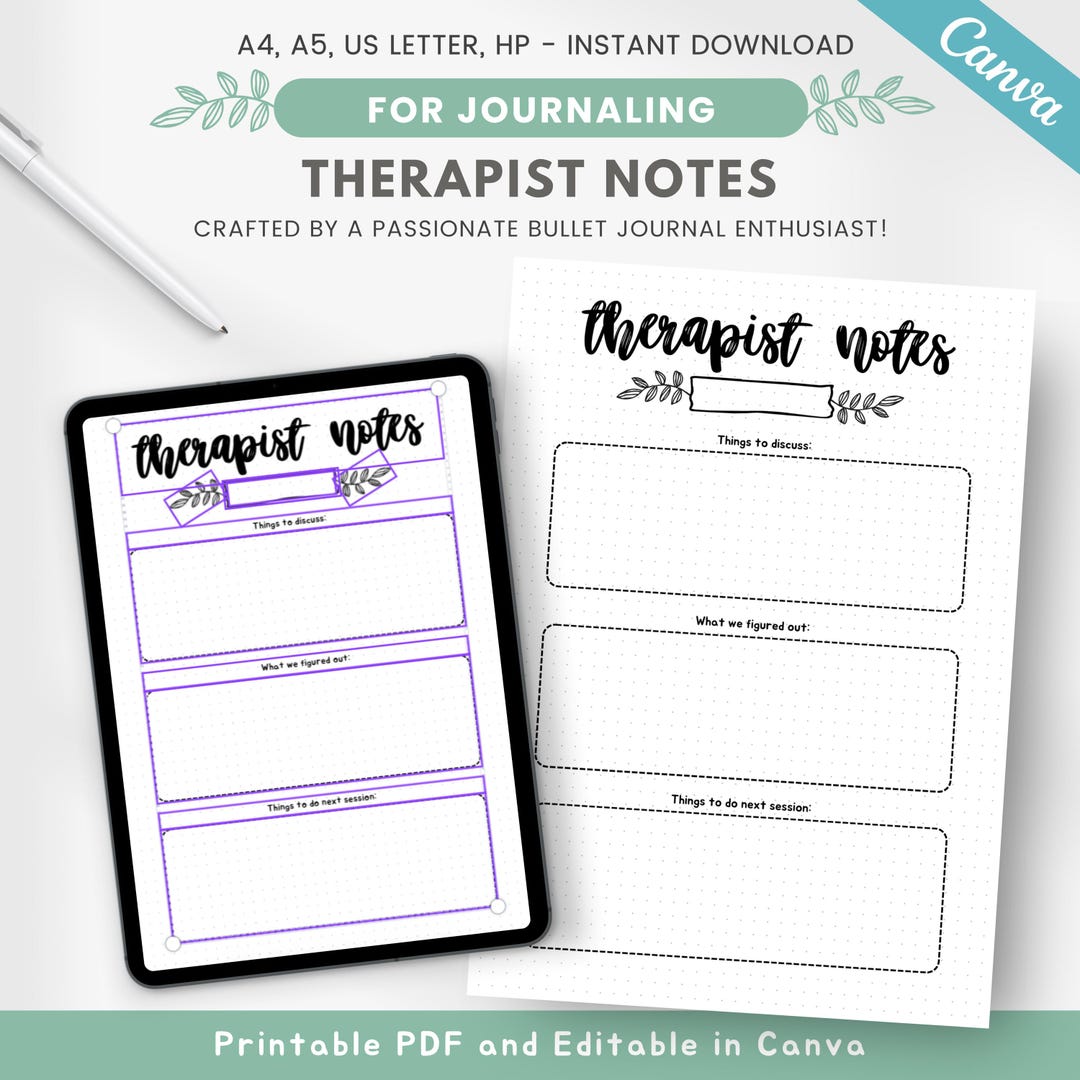 Therapist Notes, PRINTABLE & EDITABLE Journal Page, Counseling Therapy ...