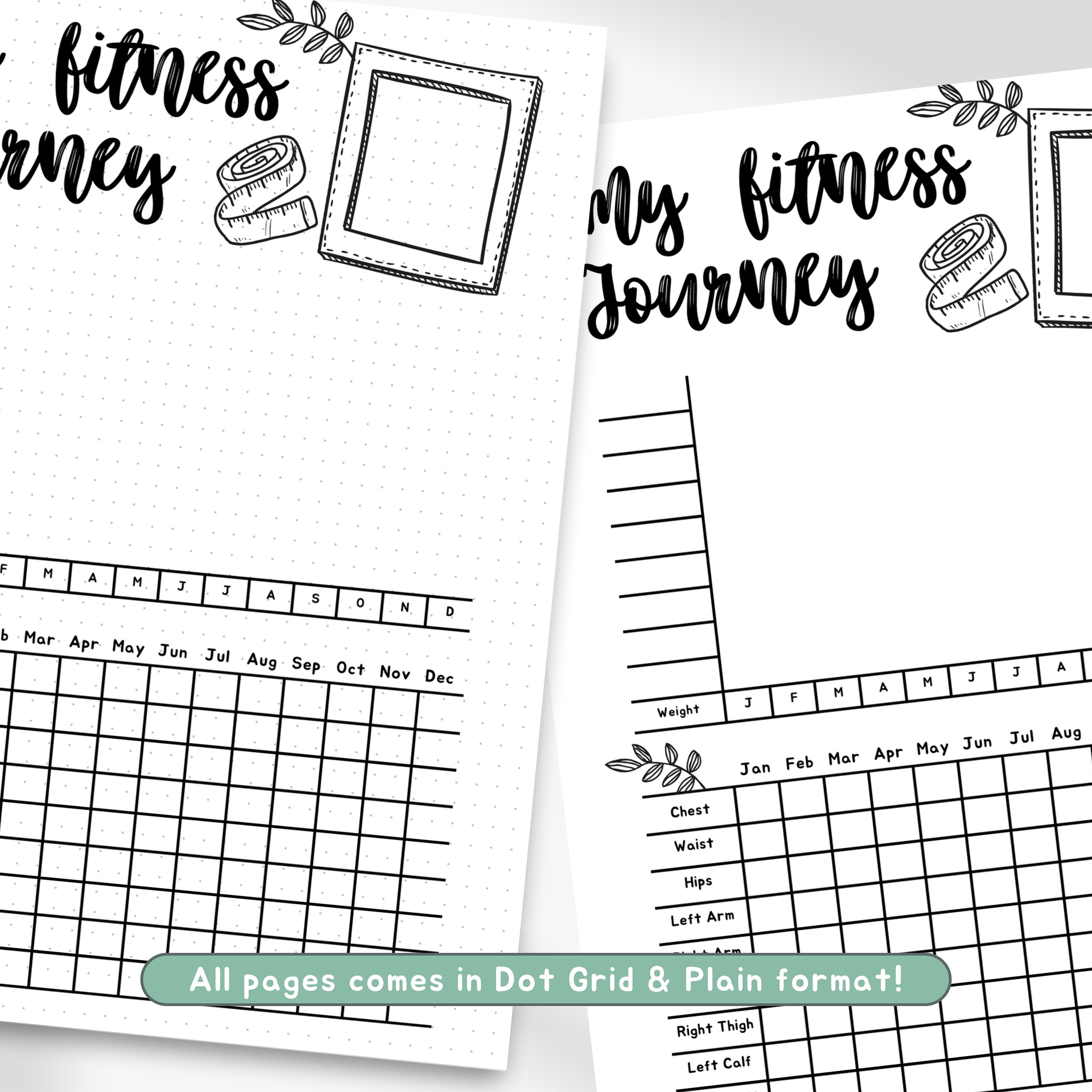 Yearly Weight Tracker Chart, Body Measurement Log, My Fitness Journey ...