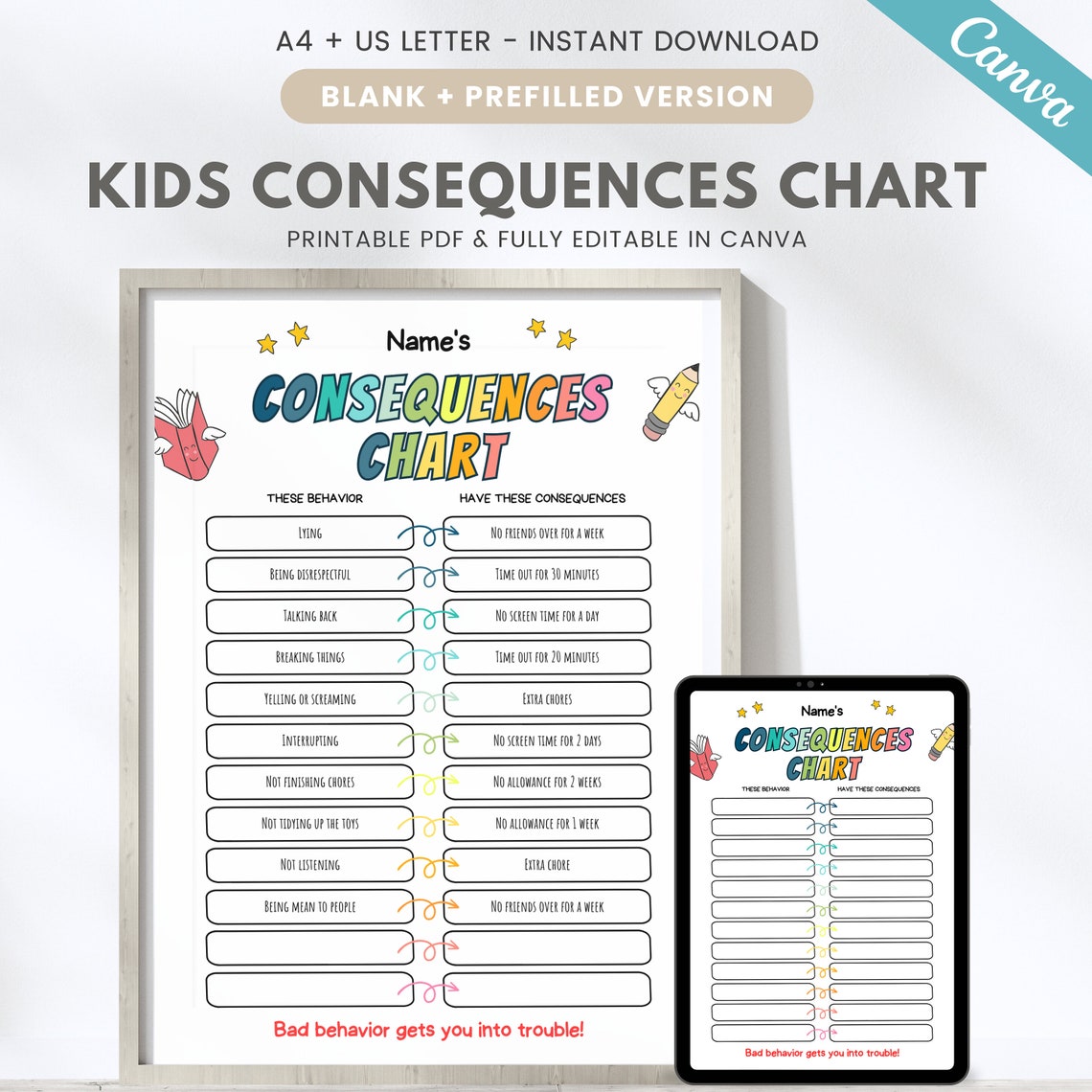 Consequence Chart for Kids, Consequences of My Actions, Good Behavior ...