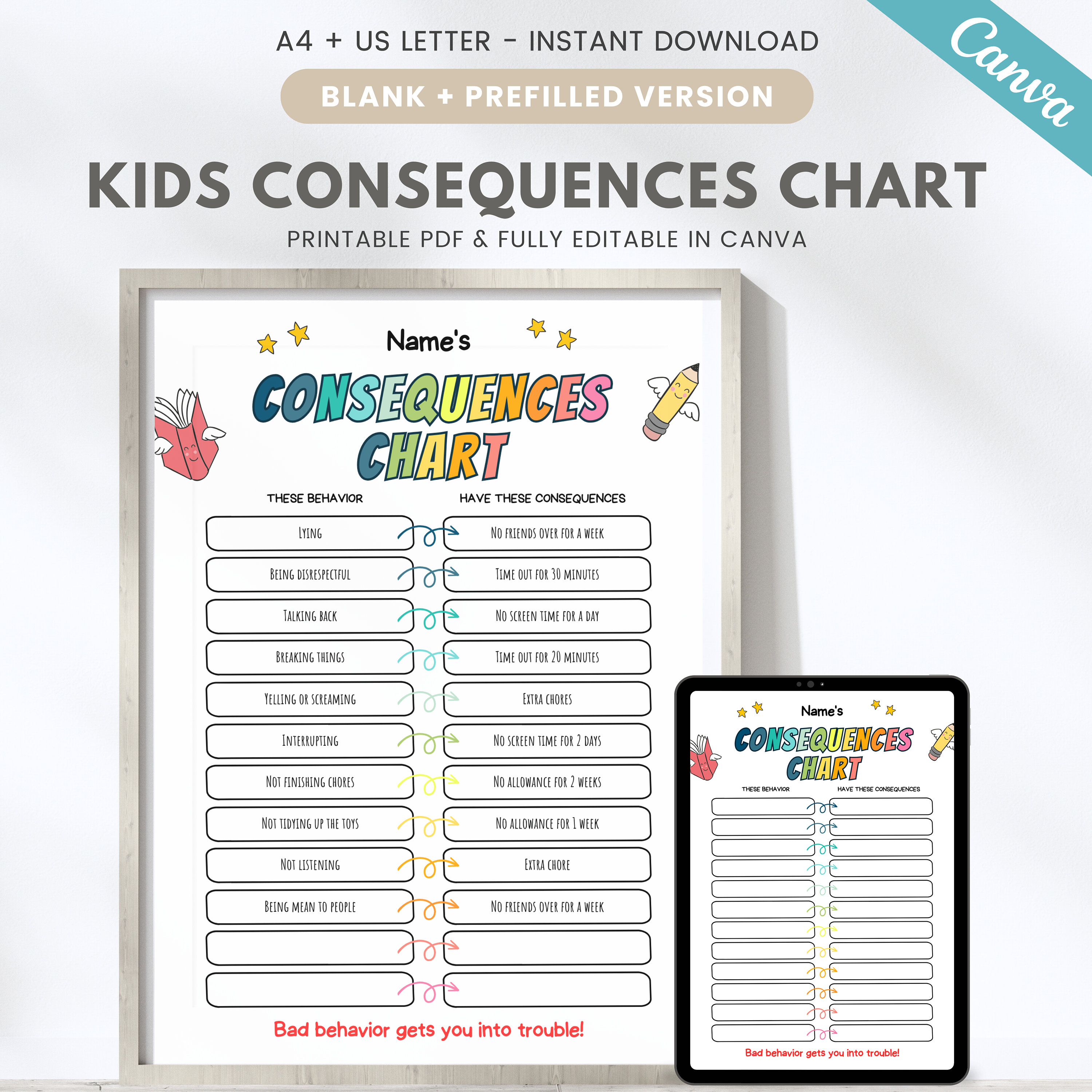 Consequence Chart for Kids, Consequences of My Actions, Good Behavior ...