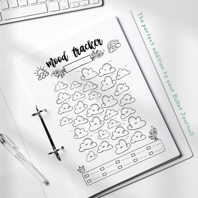 Clouds Mood Tracker, Printable Mood Journal Page, Track Mood, 30 Days ...