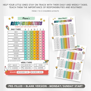 Editable Kids Chore Chart, Multiple Kids Chore Chart, Printable ...