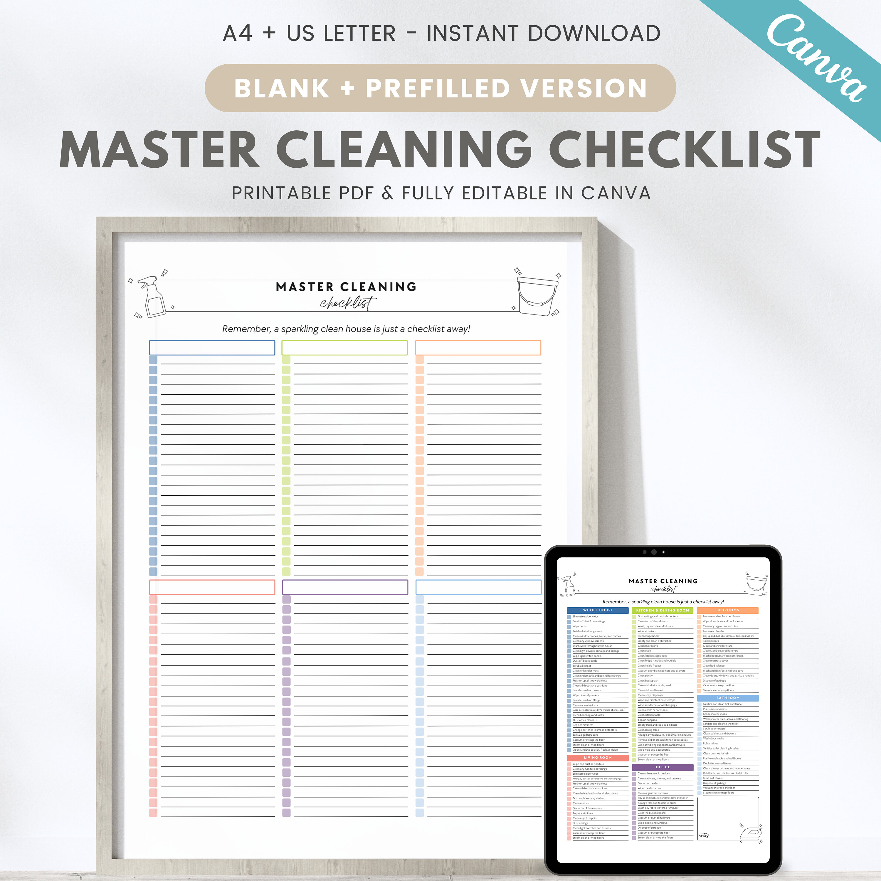 Editable Master Cleaning Checklist, Home Deep Cleaning Planner, Printable Home Cleaning ...