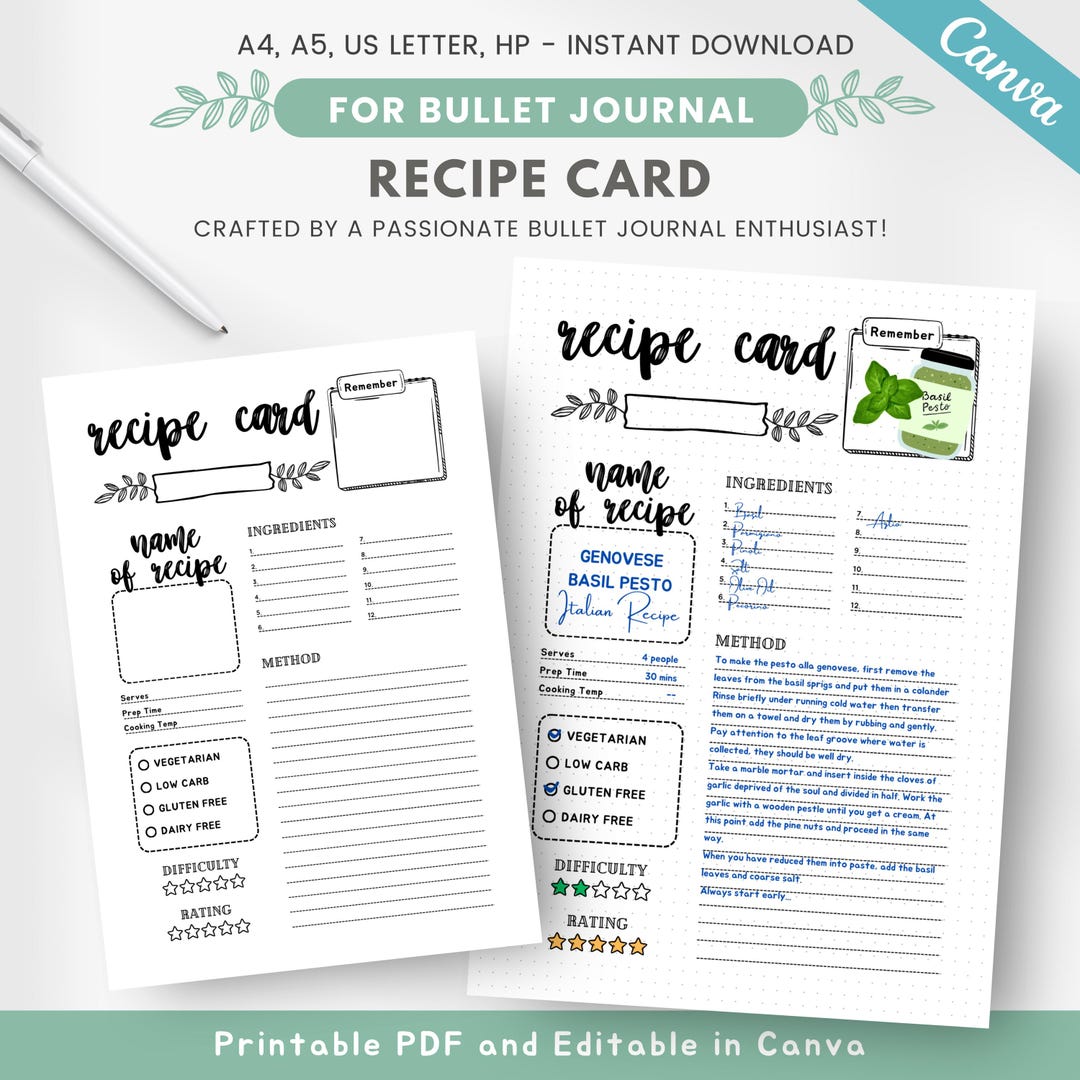 Printable Recipe Page, Blank Recipe Template, Recipe Sheet Planner ...