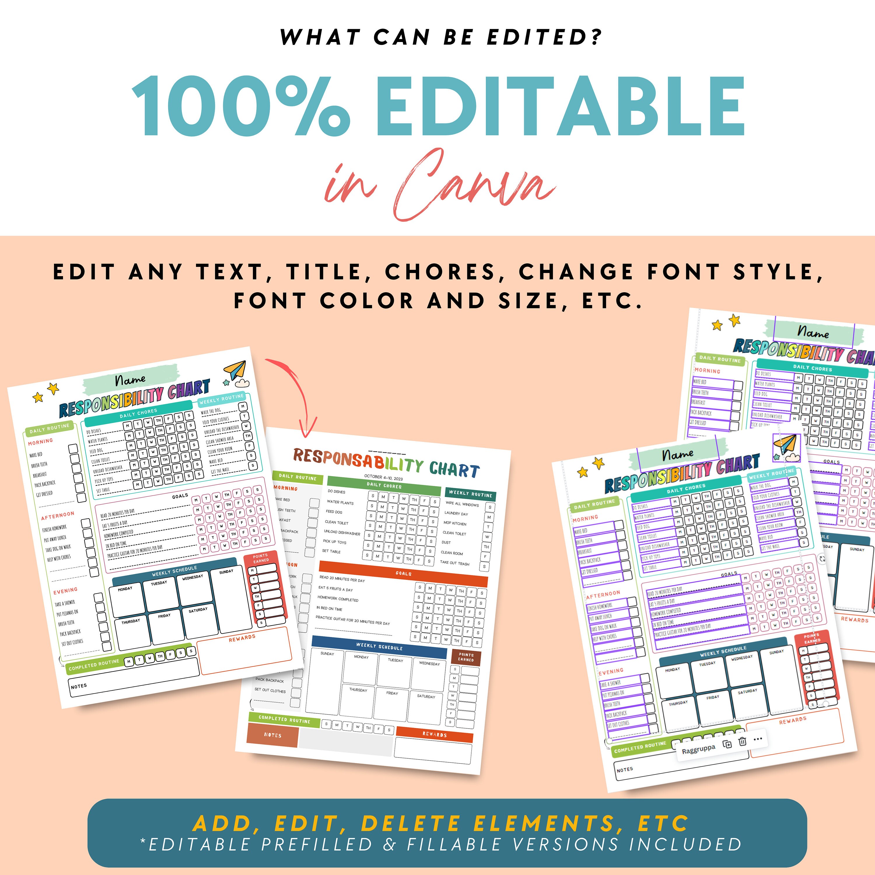 Editable ADHD Chore Chart for Kids Printable Responsibility - Etsy