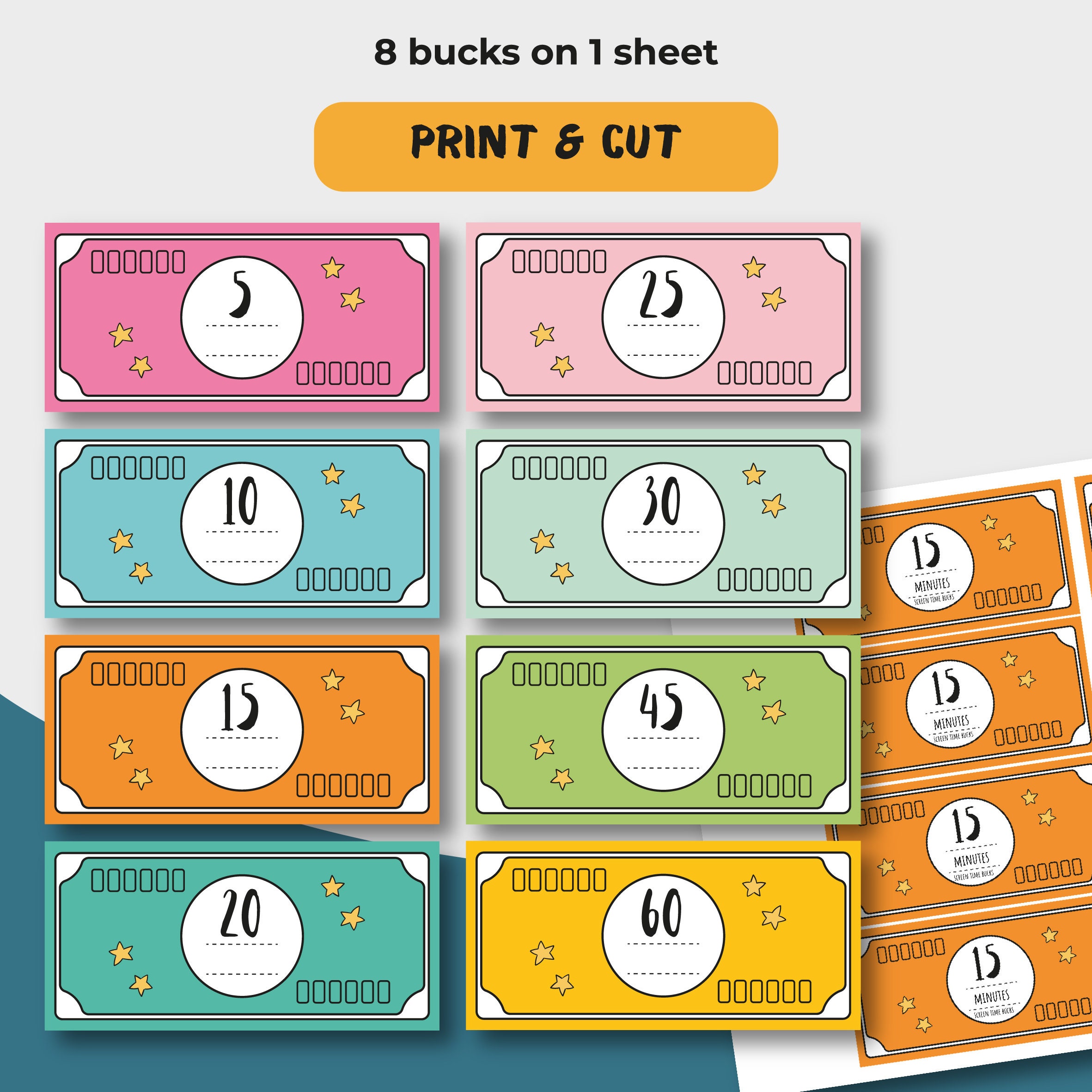 Editable Screen Time Chart With Reward Bucks Kids Chore - Etsy