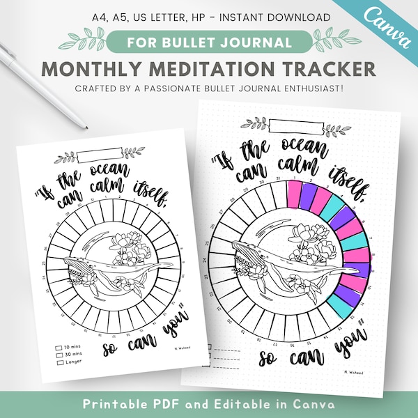 Meditation Tracker Printable - Etsy