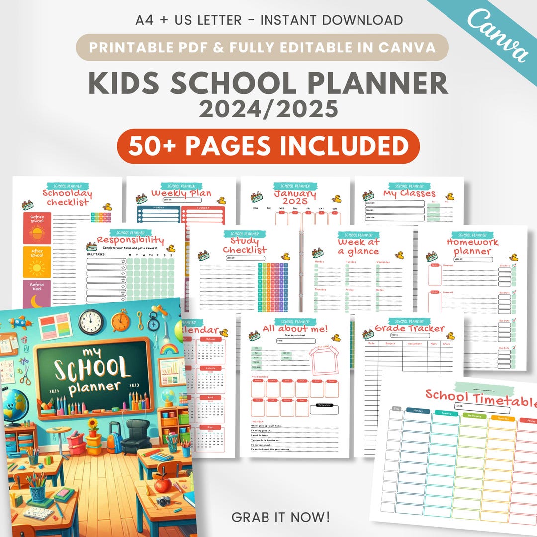 Printable Editable 2024 - 2025 School Planner, School Checklist, School ...