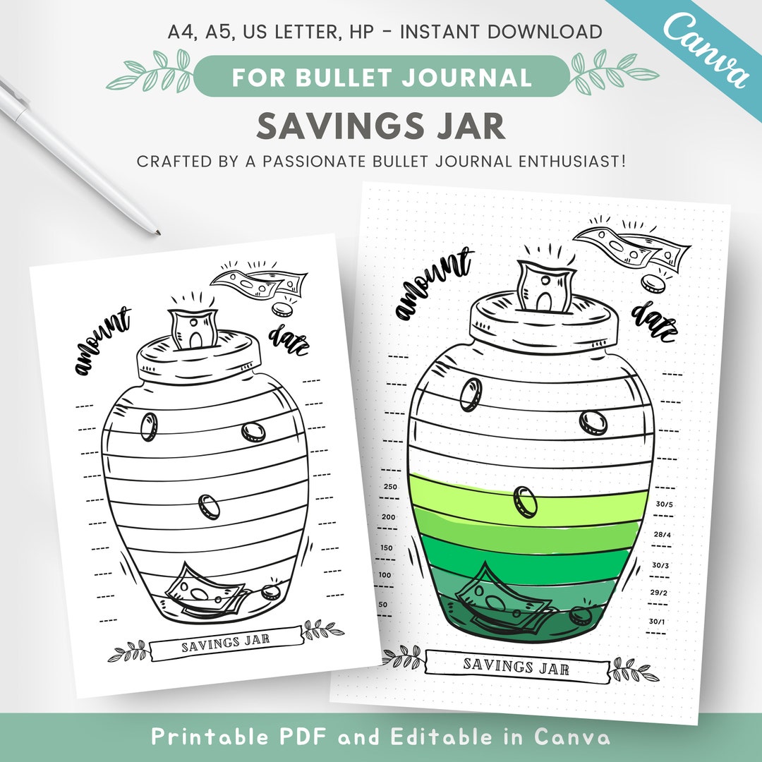 Printable Savings Jar Tracker, Money Saving Challenge, Premade Dot ...