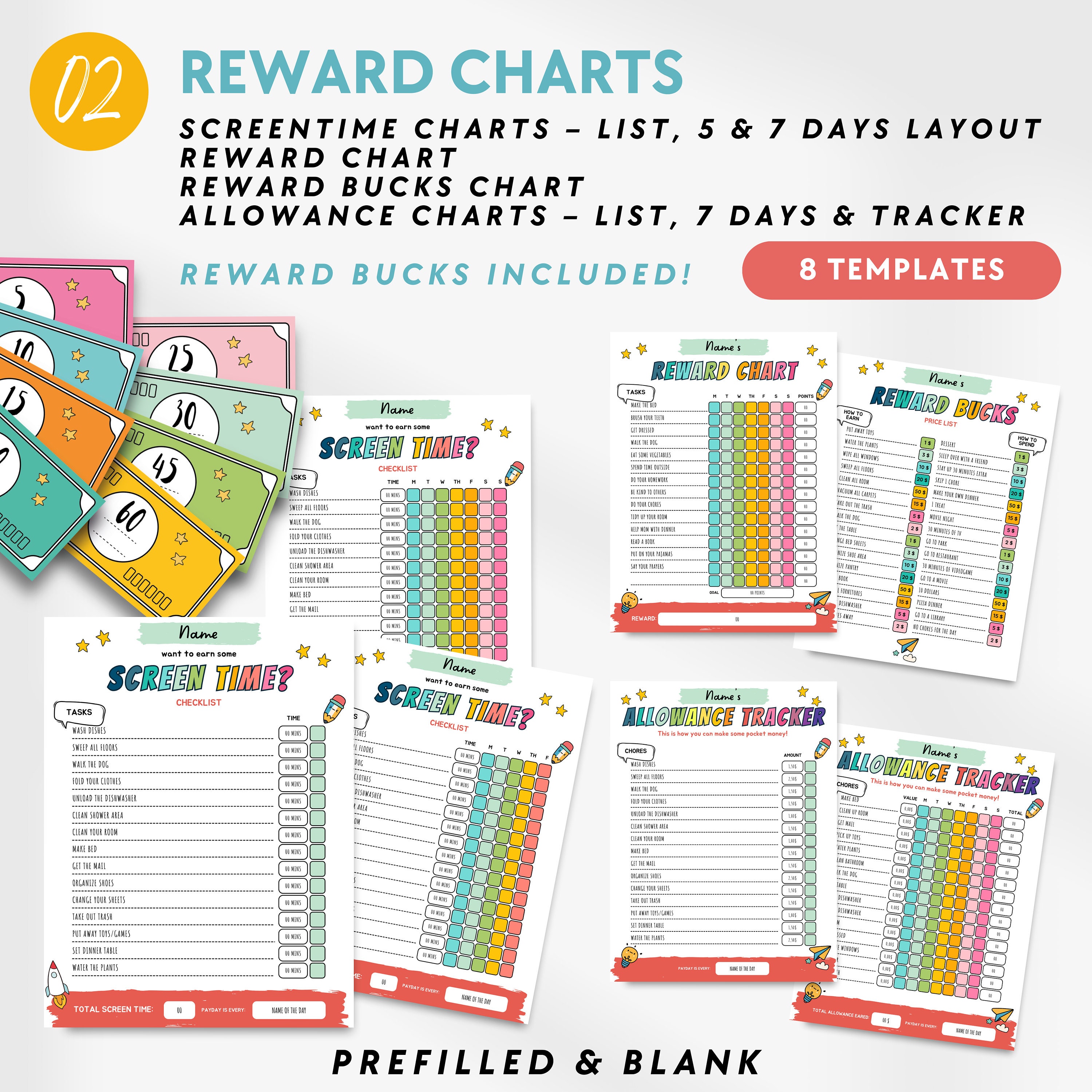 Editable Kids Chore Chart Bundle, Kids Checklist, Children Daily Weekly ...