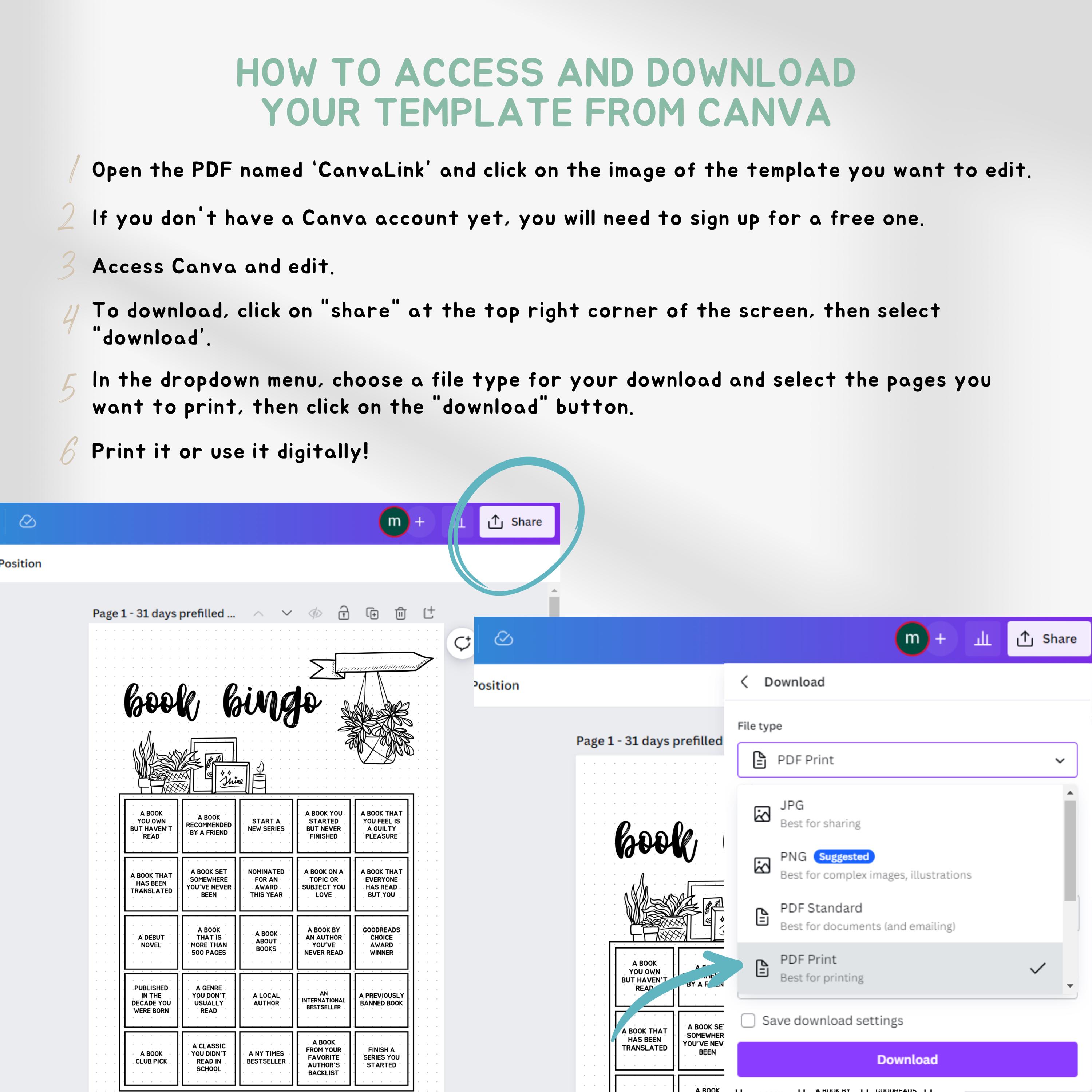Printable Book Bingo Card, Reading Challenge, Reading Journal Page ...