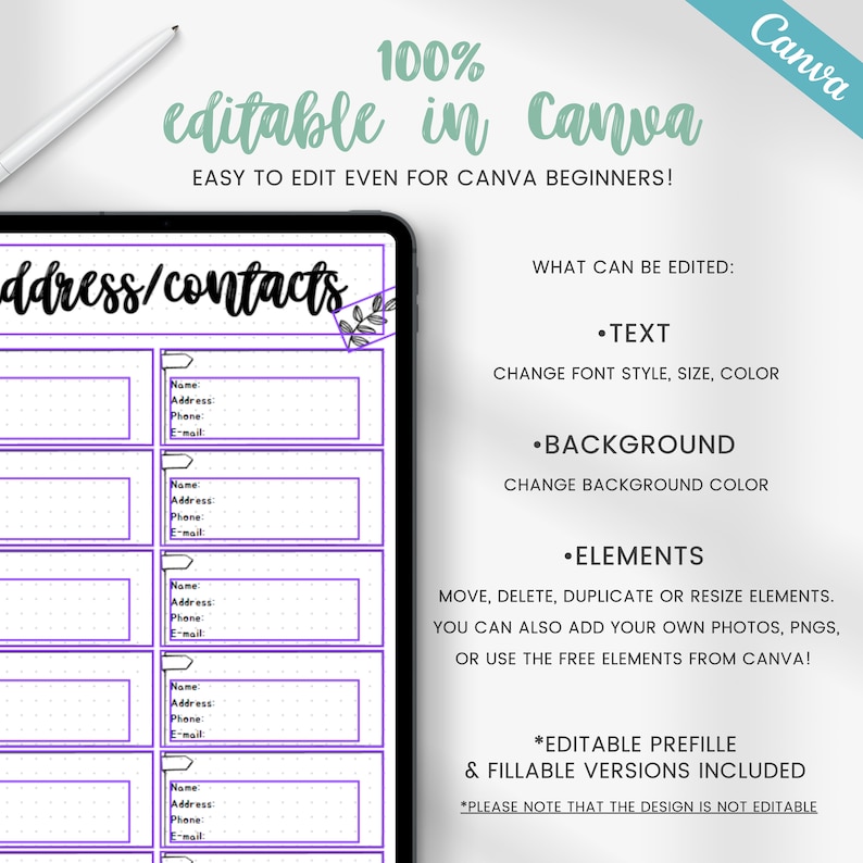 Printable Contact List, Premade Address Book Planner Insert, Friends ...