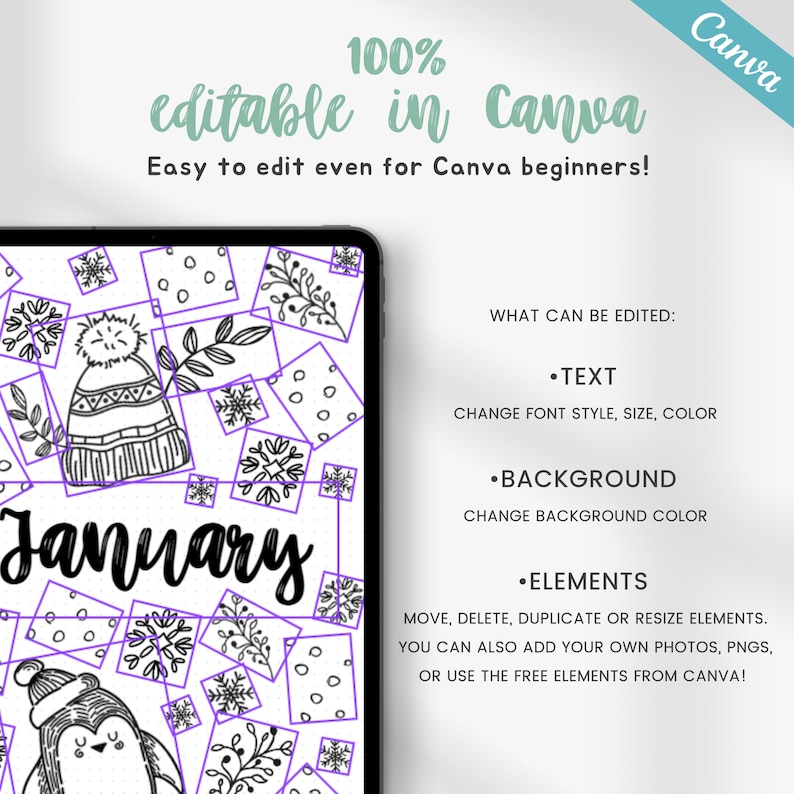 12 Month Cover Pages, 12 Month Title Insert, Editable Monthly Journal ...