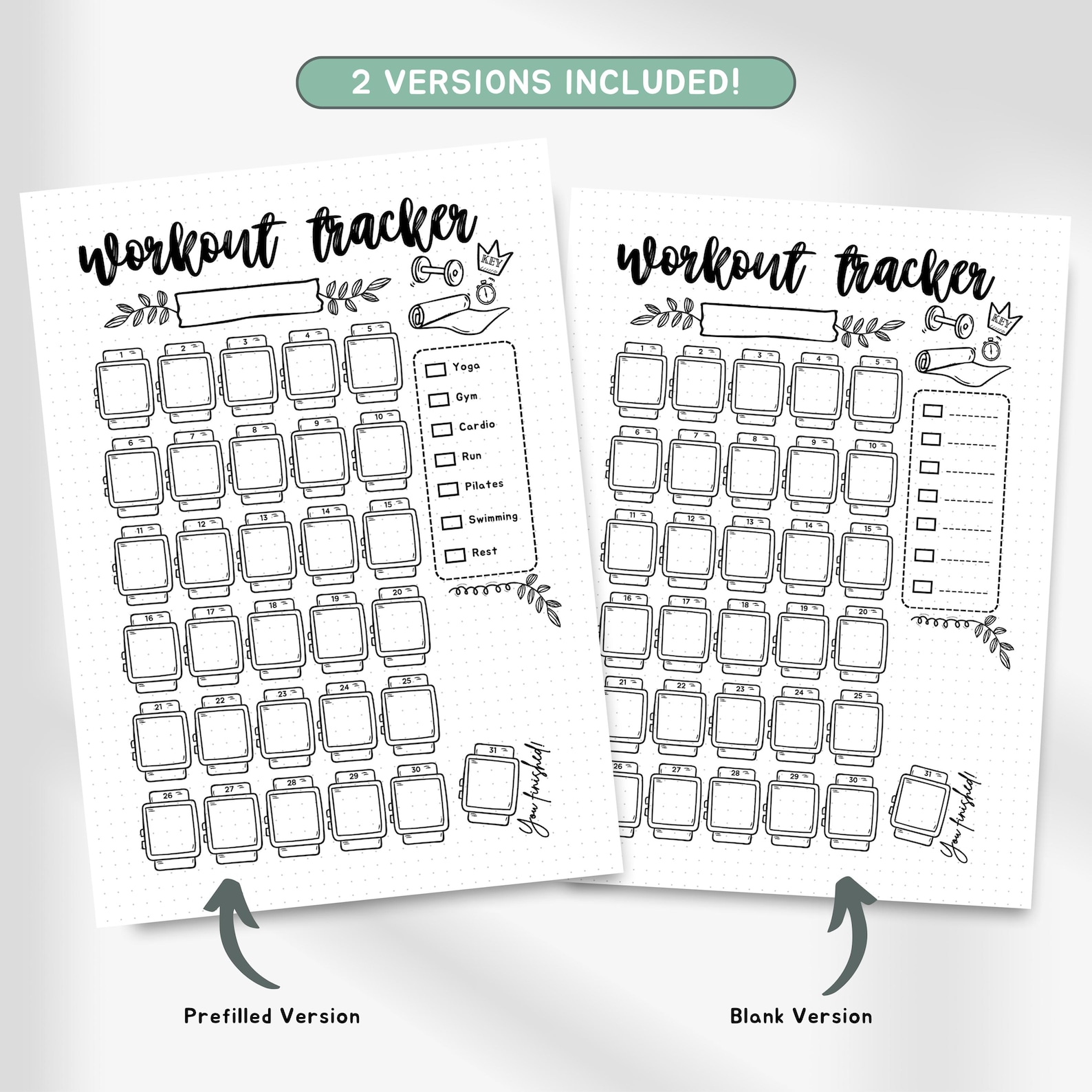 Monthly Workout Tracker, Printable Exercise Tracker, Monthly Fitness ...